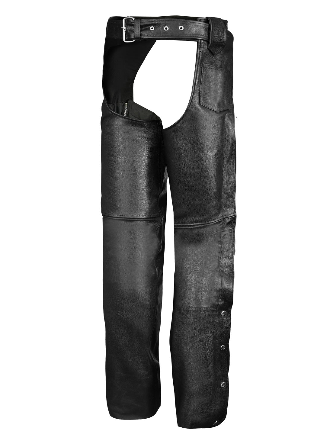 FAD Men's Black 'Easy Fit' Premium Leather Motorcycle Chaps