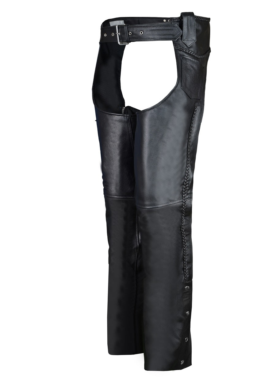 FAD Women Black Braided Motorcycle Leather Chaps